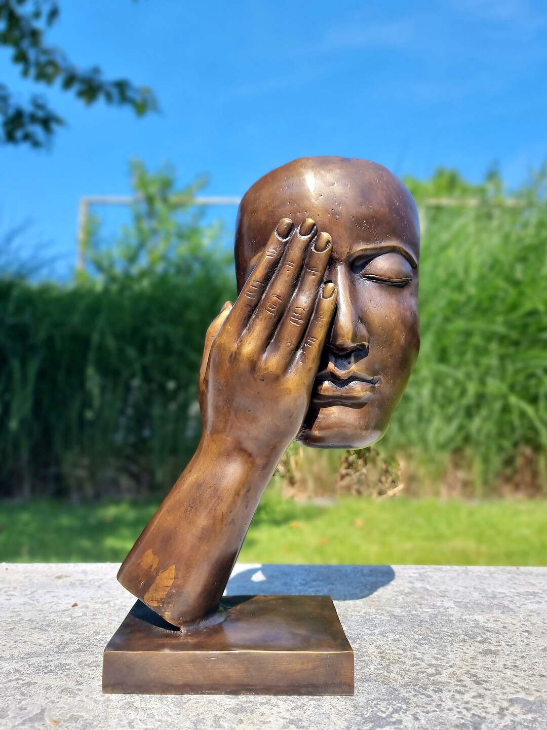Bronze Sculpture of a Face With Hand Abstract and Contemporary Bronze ...