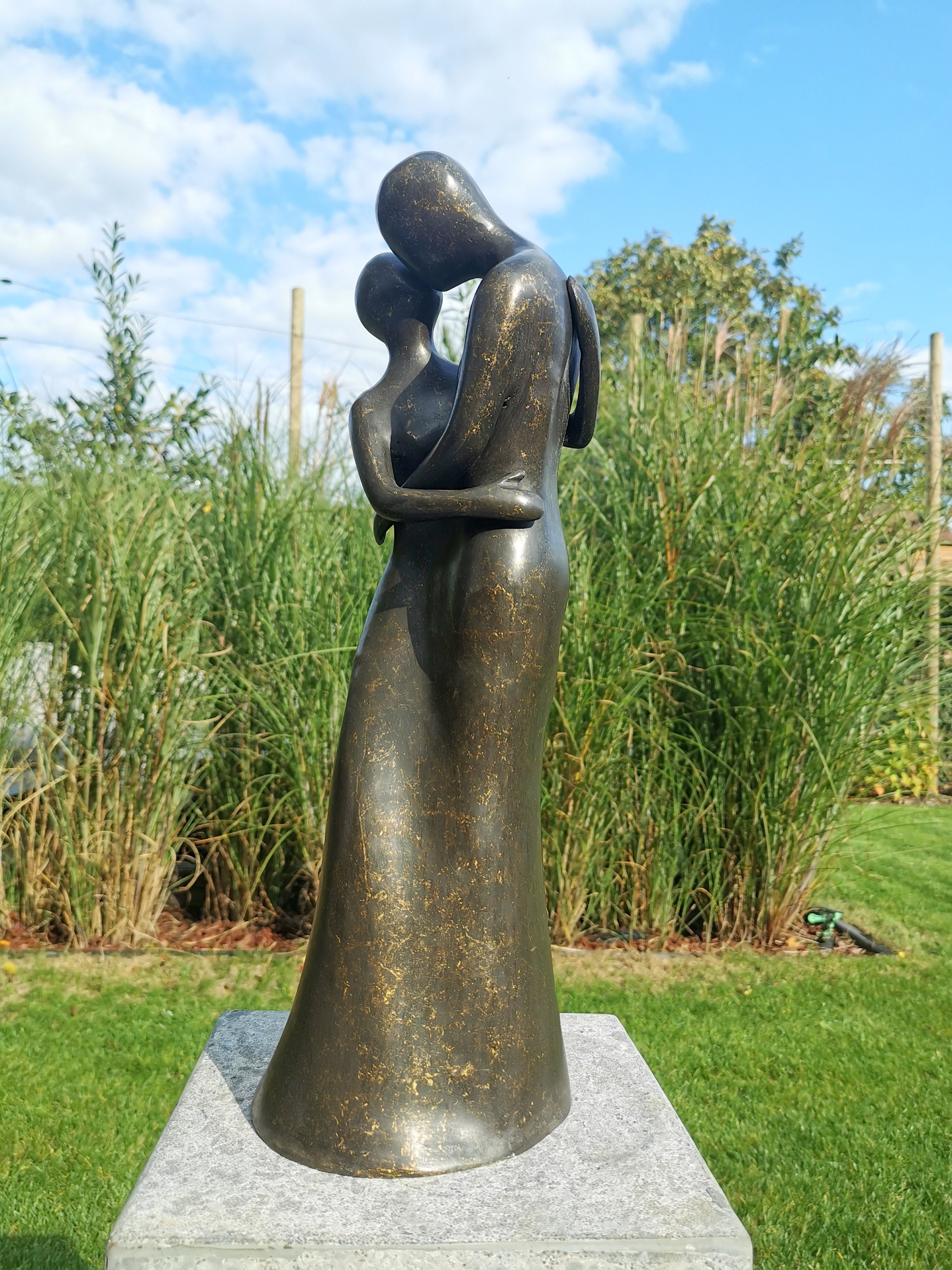 Bronze Garden Sculpture Of An Embracing Couple Abstract And Etsy