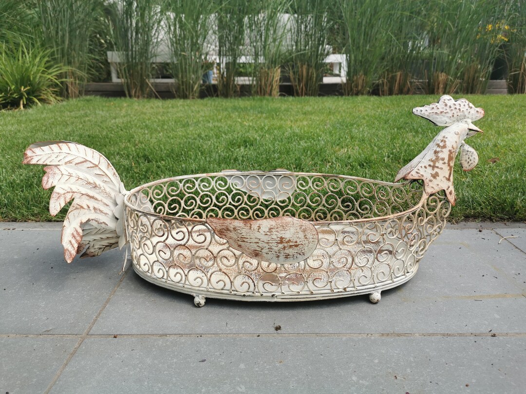 Rooster Flower Basket Flowerpot Wrought Iron Rooster - Etsy
