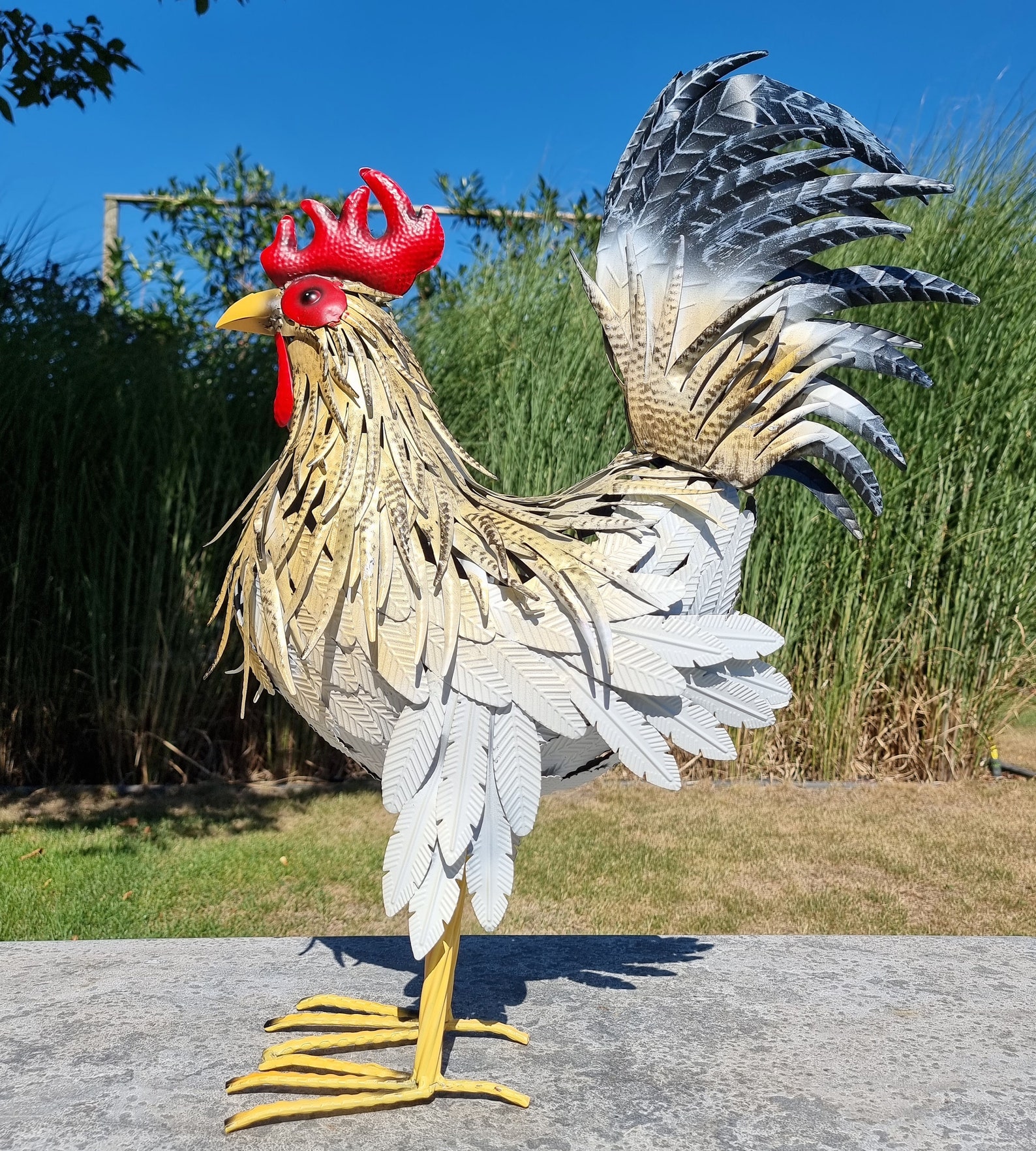 Xl Iron Rooster Amazing Detail and Beautiful Colours Lawn - Etsy