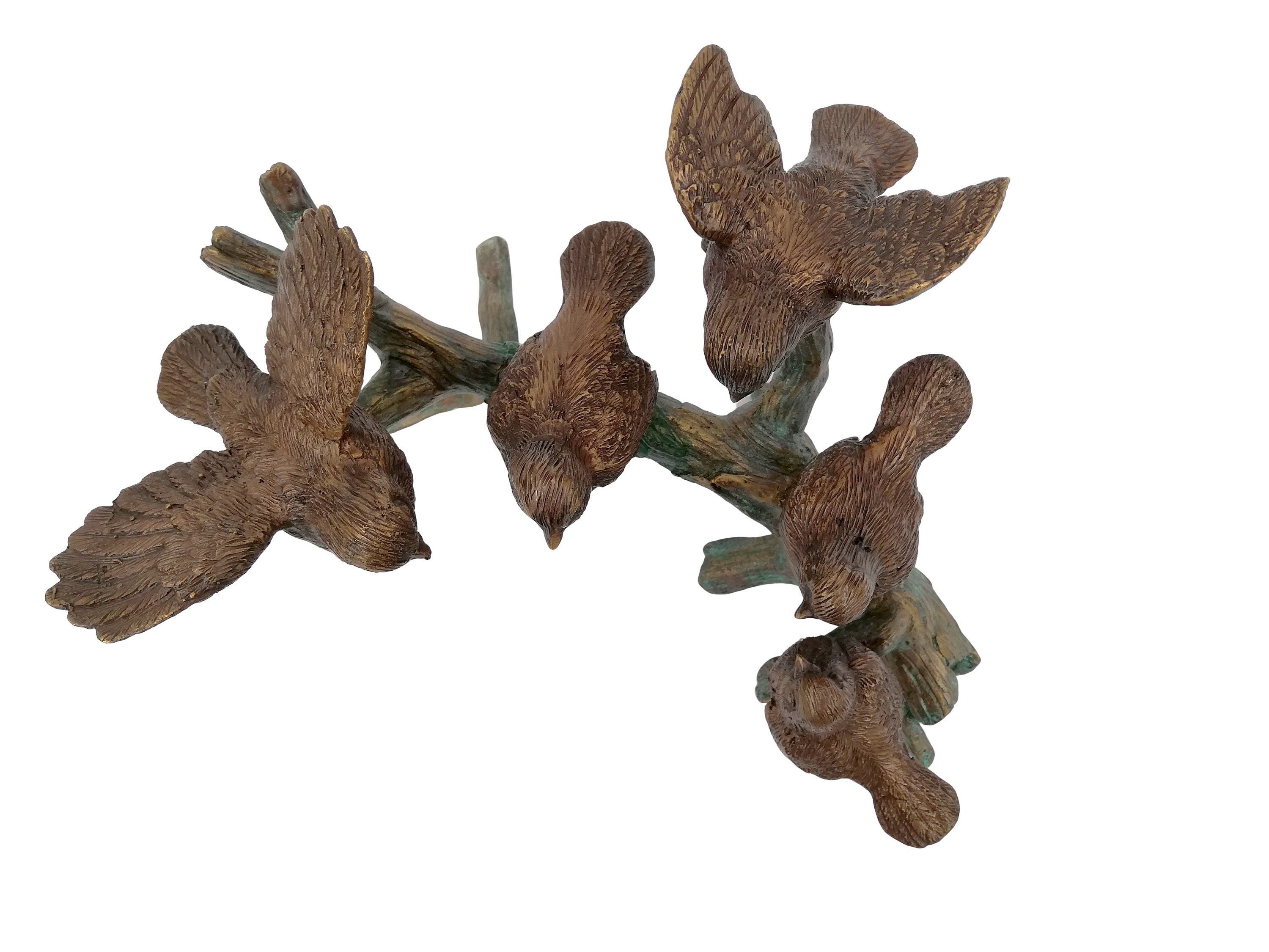 A Bronze Sculpture of 5 Sparrows on a Branch Natural Bronze - Etsy