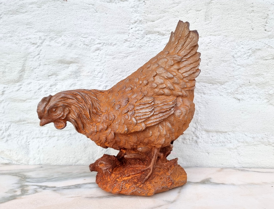 Cast Iron Chicken Iron Hen Chicken and Rooster Easter Spring Decoration ...