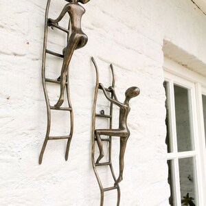 Bronze Wall Decor People Climbing the Ladder Set of 2 Sculptures Bronze ...
