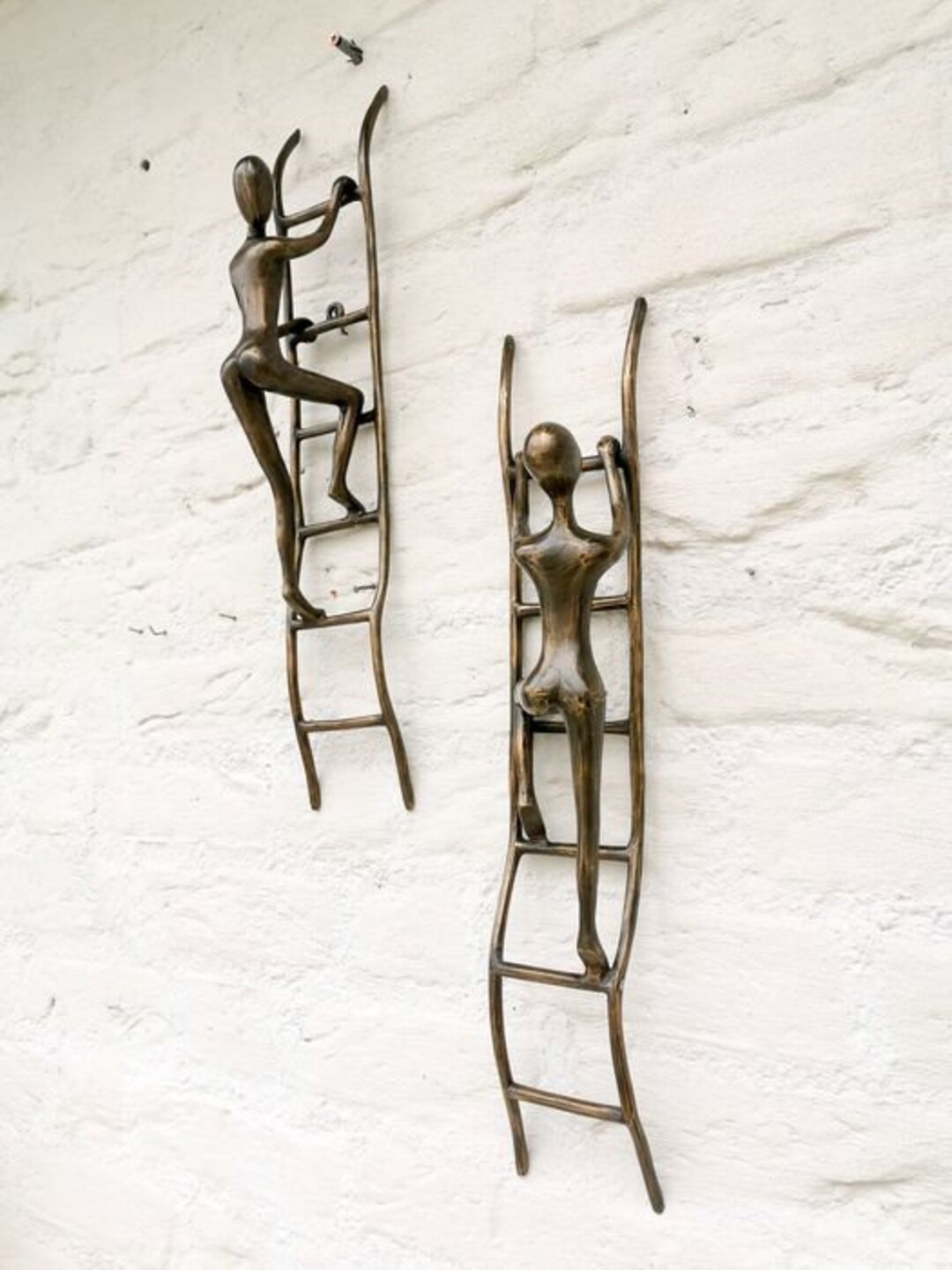 Bronze Wall Decor People Climbing the Ladder Set of 2 Sculptures Bronze ...