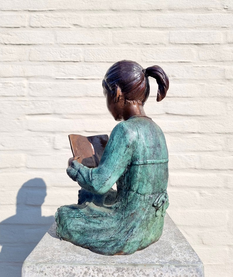 Bronze Sculpture of a Girl Reading a Book Bronze Garden - Etsy