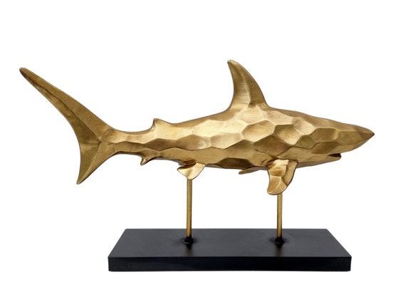 Large Shark Model on Stand Beach Decor Black and Gold - Etsy