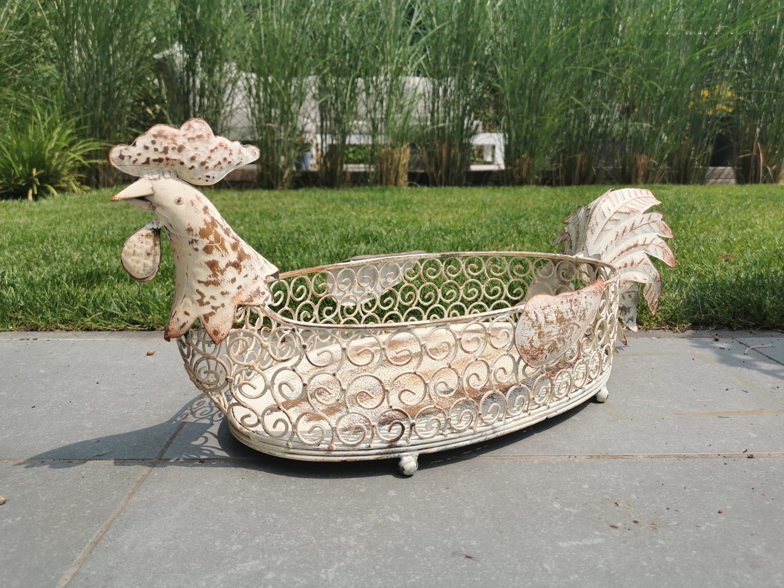 Rooster Flower Basket Flowerpot Wrought Iron Rooster - Etsy
