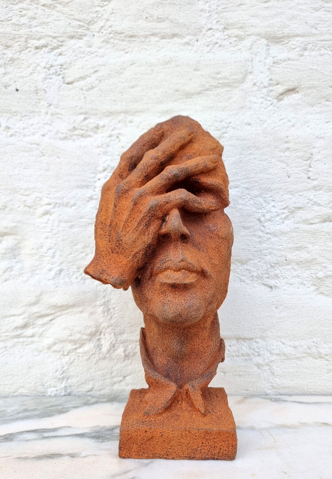 Abstract Cast Iron Sculpture Abstract Bust Face With Hand Modern Home ...