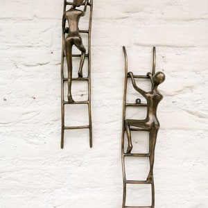 Bronze Wall Decor People Climbing the Ladder Set of 2 Sculptures Bronze ...
