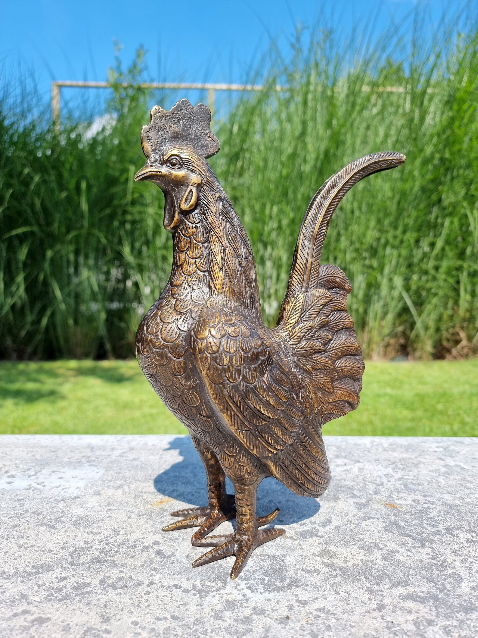 Rooster and chicken Bronze garden decoration Bronze | Etsy