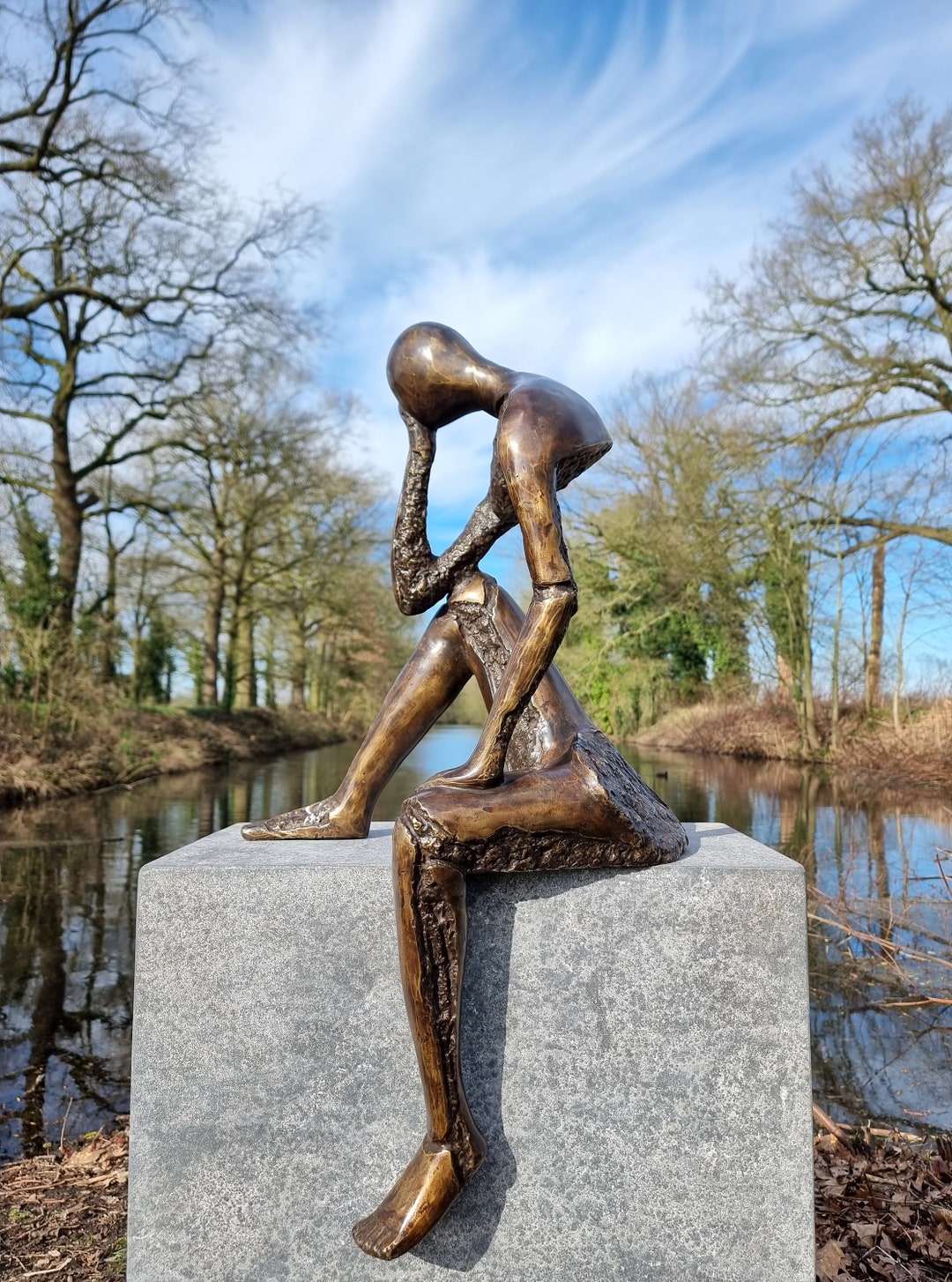 Abstract Modern Bronze Sculpture Sad and Pensive Man Sculpture ...