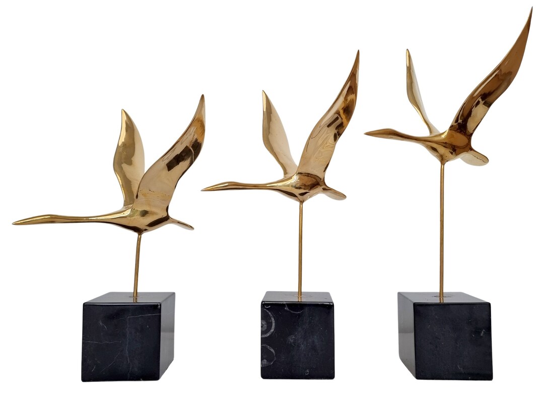 Beautiful Set of Bronze Flying Cranes Black and Gold Home Decoration ...