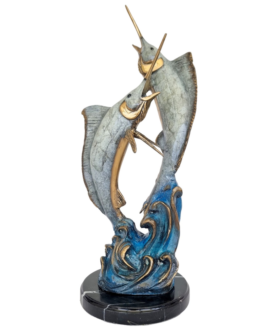 Jumping Swordfish Bronze Artwork of 2 Fish Jumping From the Sea ...