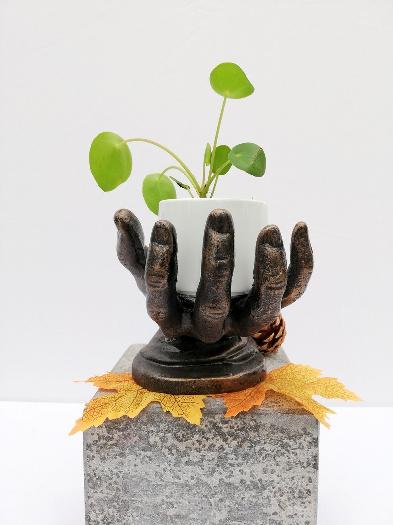 Cast Iron Hand Sculpture Candle Stand Flower Pot Holder | Etsy