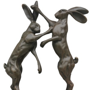 2 boxing hares in bronze on marble base | Etsy