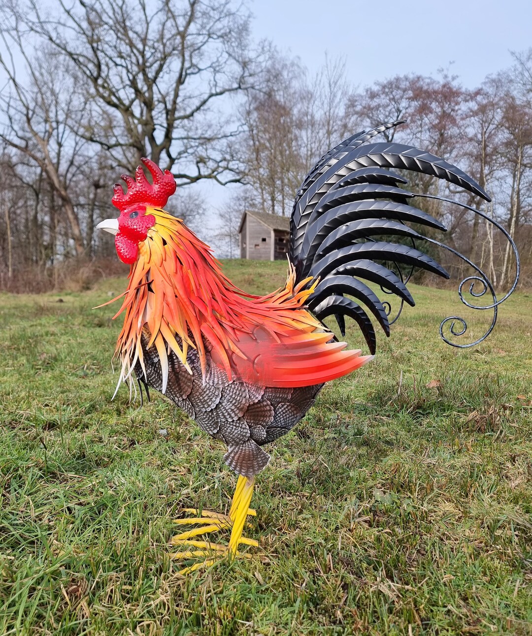 Large Iron Rooster Decorative Rooster Metal Garden Animals Garden and ...