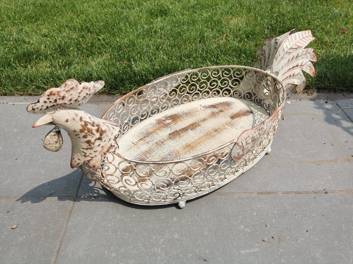 Rooster Flower Basket Flowerpot Wrought Iron Rooster - Etsy