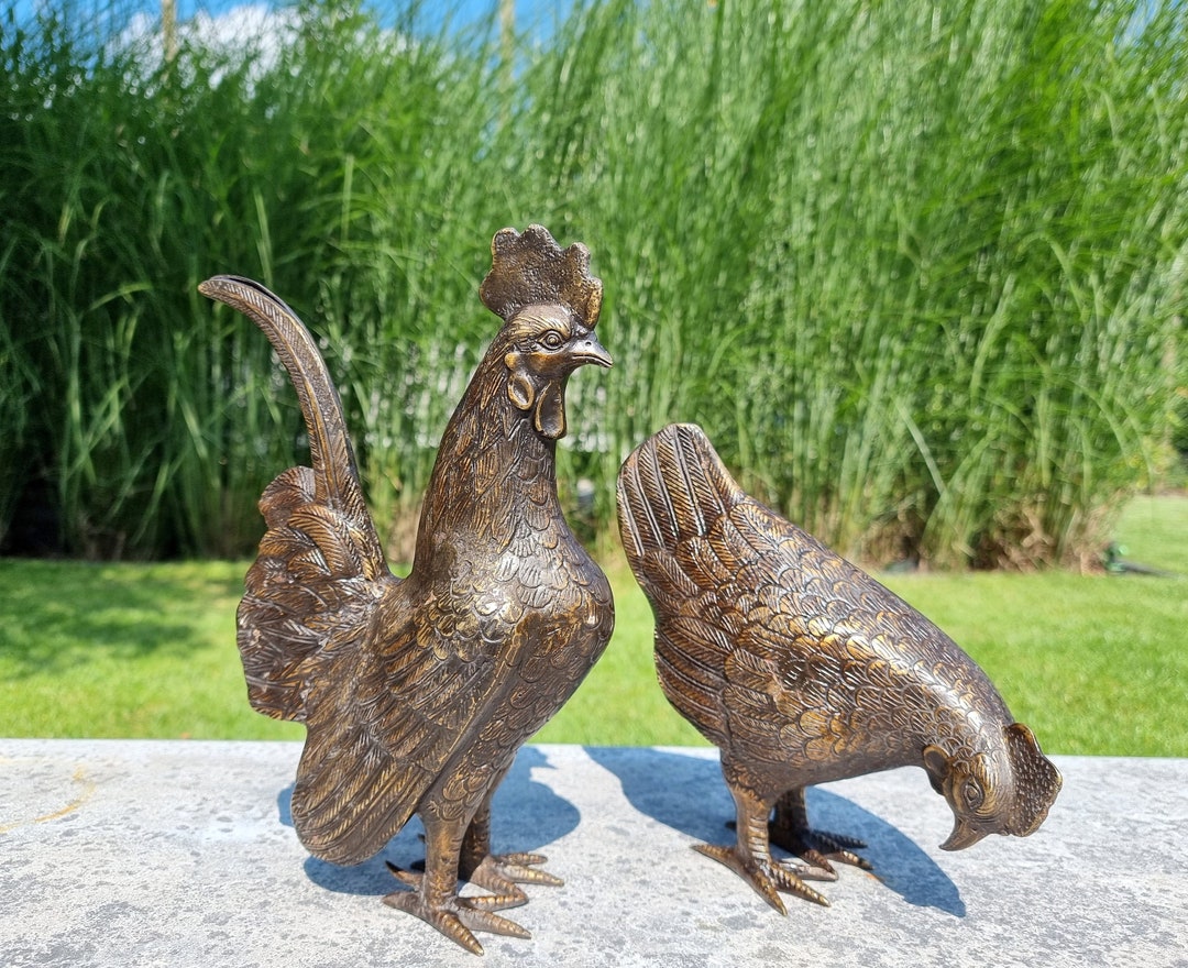 Rooster and Chicken Bronze Garden Decoration Bronze Rooster Bronze ...