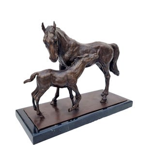 Heartwarming Bronze Sculpture of Mare and Foal: the Foal Tenderly ...