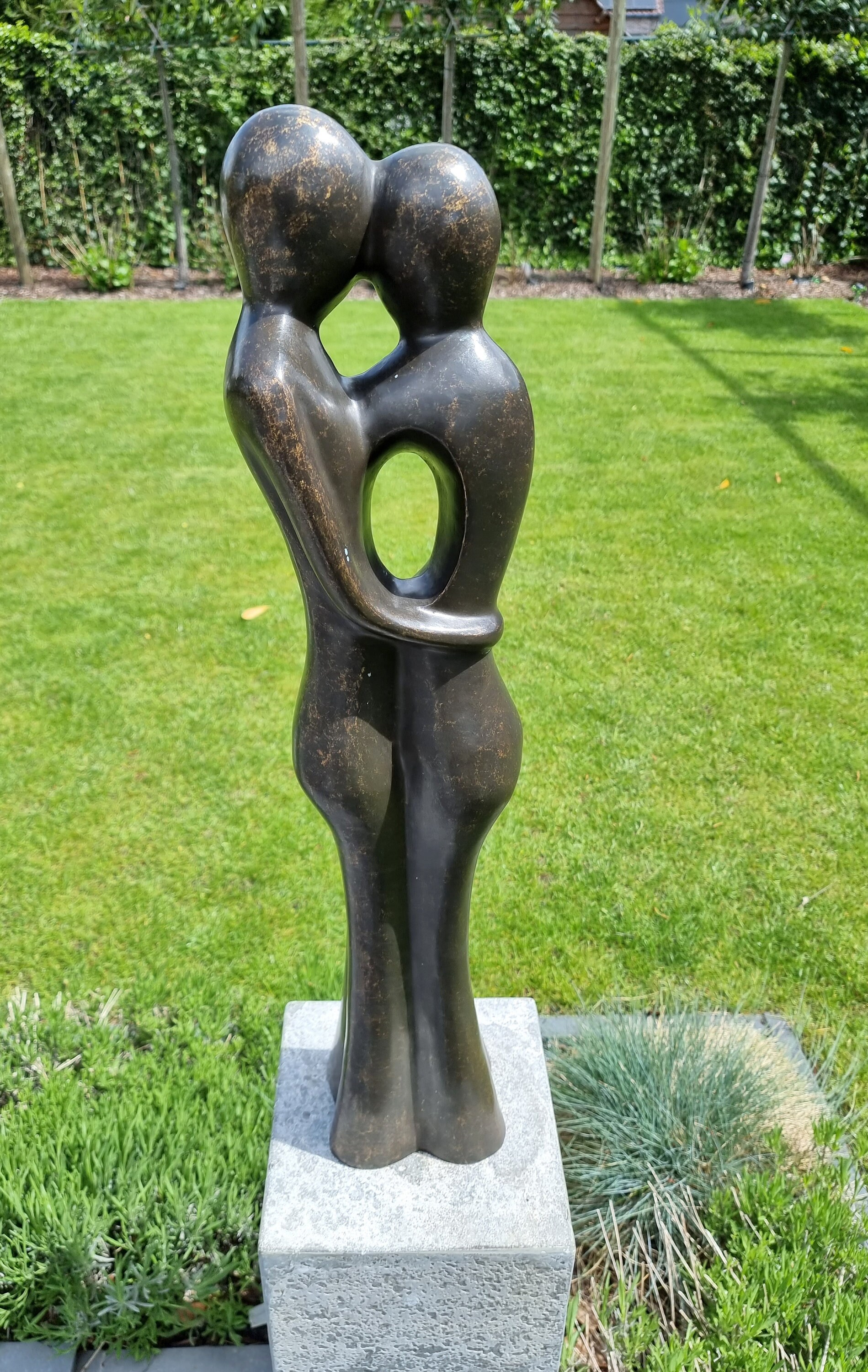 Bronze Garden Sculpture Of An Embracing Couple Abstract And Etsy Uk