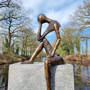 Abstract Modern Bronze Sculpture Sad and Pensive Man Sculpture ...
