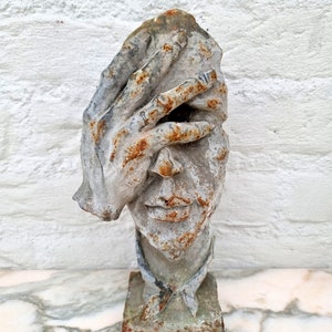 Garden Sculpture of a Blind Man Hand Before Face Abstract Cast Iron ...