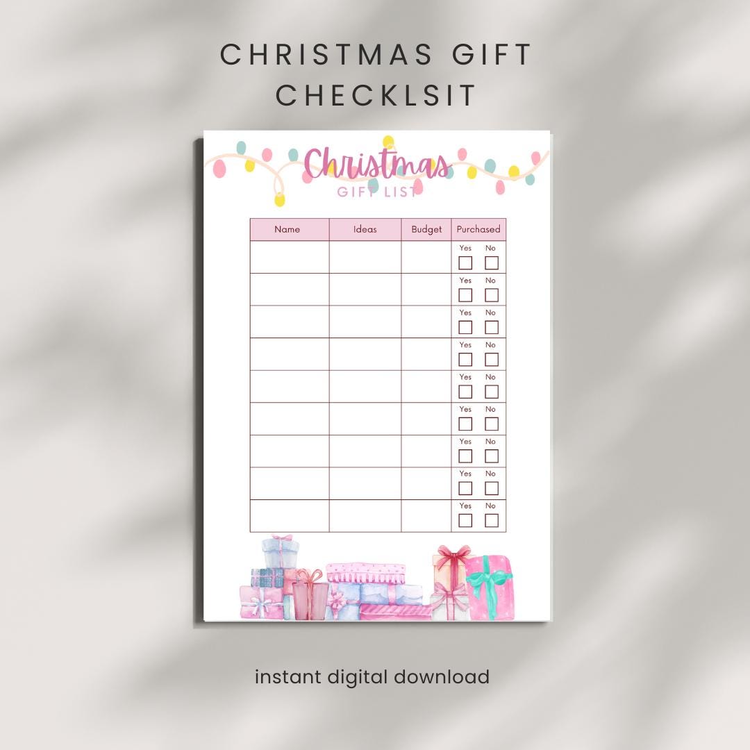 Christmas Shopping List, Printable Christmas Gift List, Holiday ...