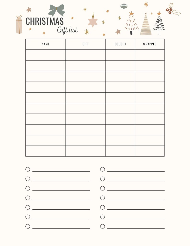 Christmas Gift List Printable, Christmas List Template, Christmas List ...