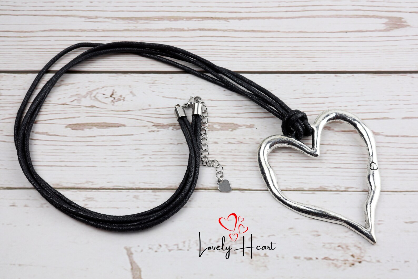 Large Heart Pendant in Double Cotton Cord Long Necklace by Lovely Heart ...