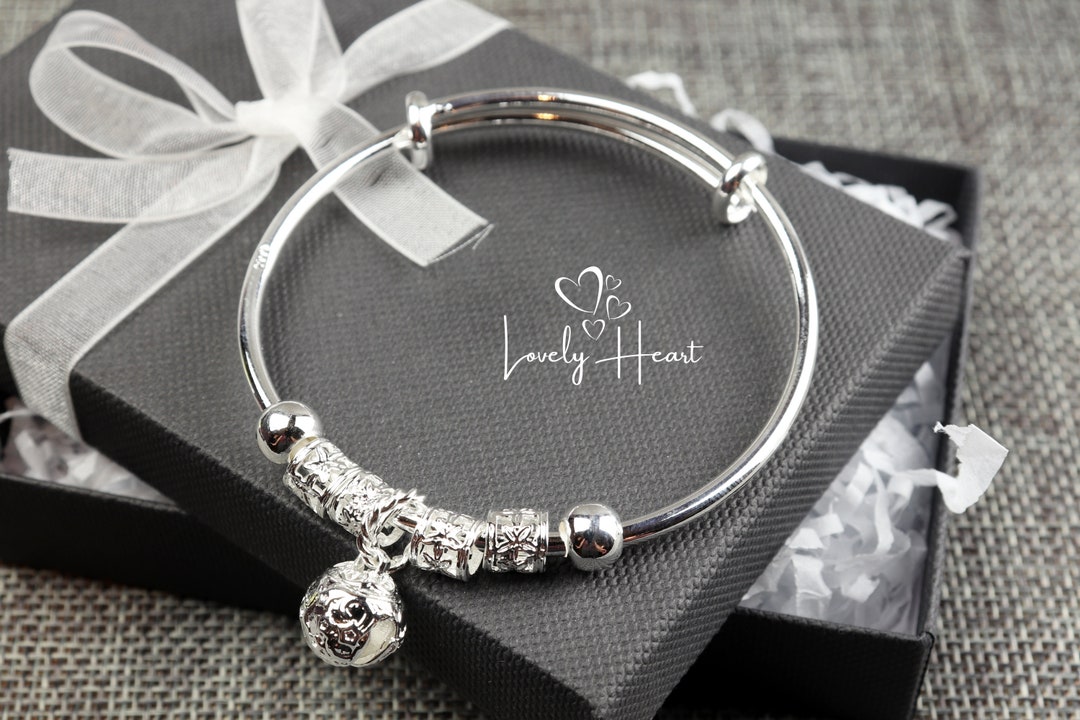 Round Ball Charm Bracelet & Bangle 925 Sterling Silver Plated by Lovely ...