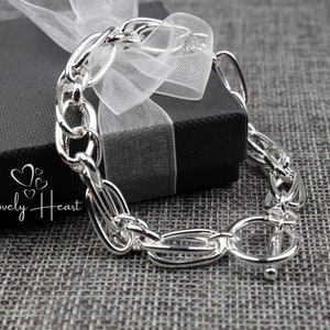 Large Chain Sterling Silver Plated Chain Bracelet - Etsy