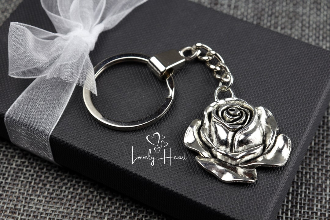 Metal Rose Shape Keyring by Lovely Heart - Etsy
