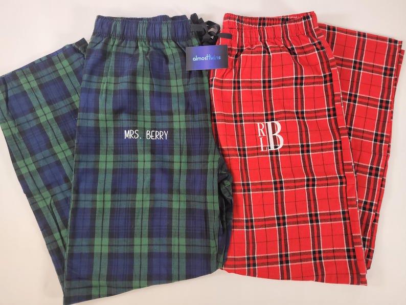 Custom Embroidered Flannel Jogger Plaid Pants, Custom Flannel Pj Pants ...