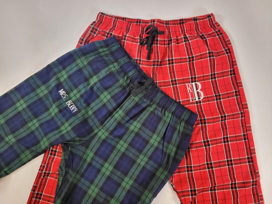 Custom Embroidered Flannel Jogger Plaid Pants, Custom Flannel Pj Pants ...