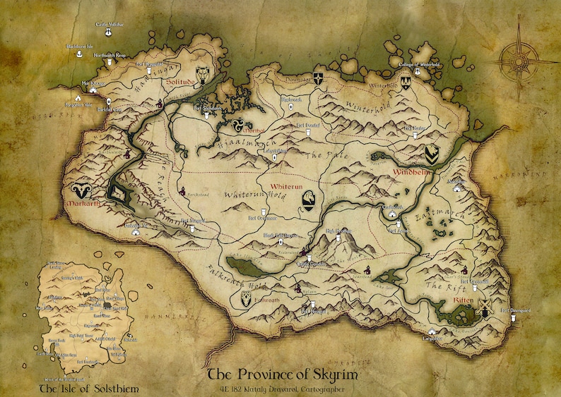 Skyrim Anniversary Map (the Elder Scrolls 5), High Quality, A1/A2 ...