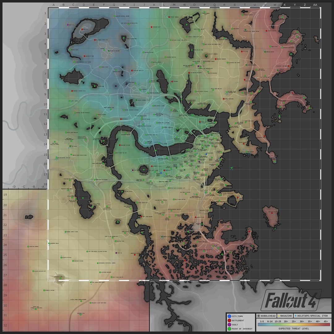 Fallout 4, the Commonwealth Map, High Quality, 600x600mm Print ... Fallout 4, the Commonwealth Map, High Quality, 600x600mm Print ...