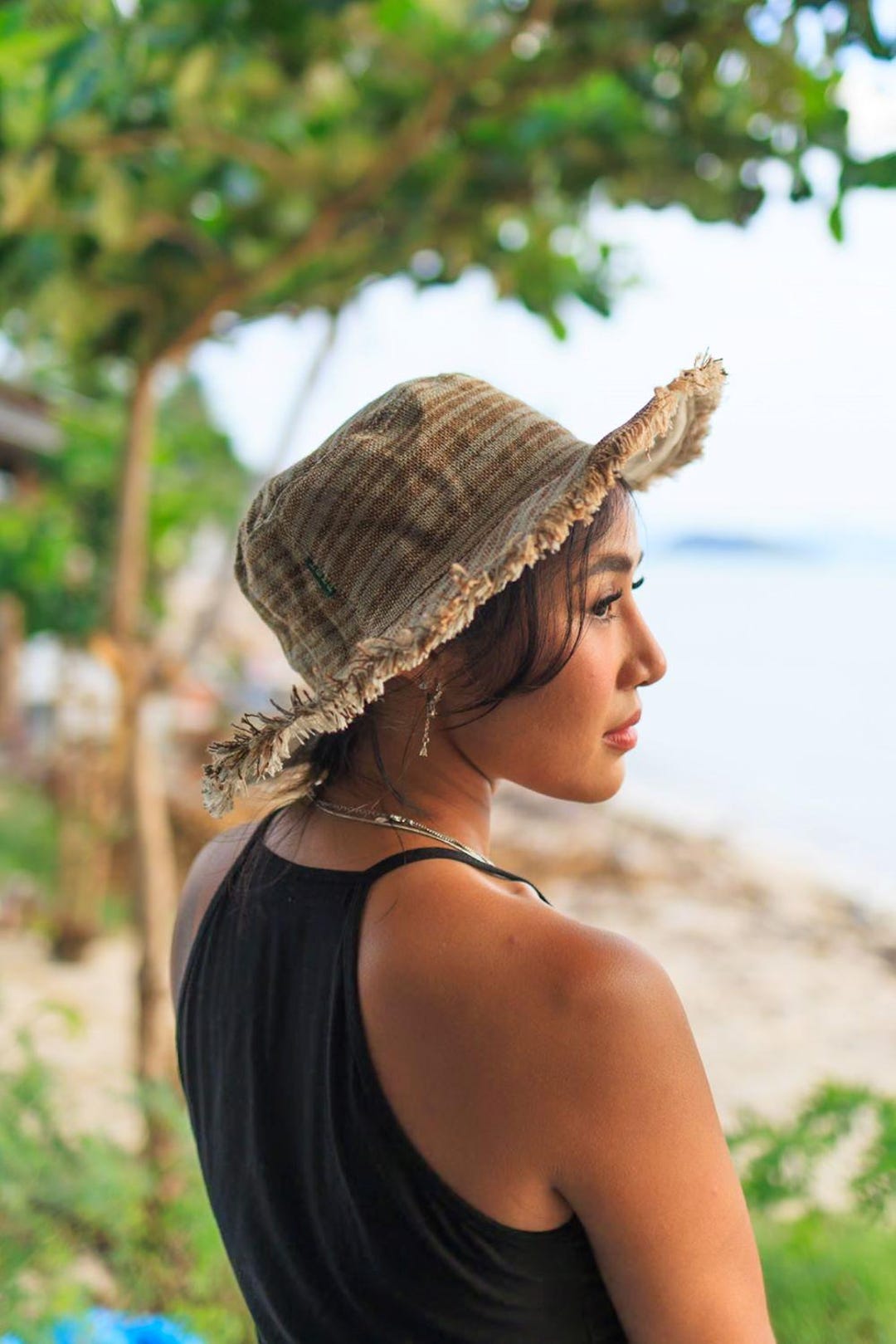 Hemp Linen Sun Hat: Wide Brim Sage Stripe, Handmade in Nepal - Etsy