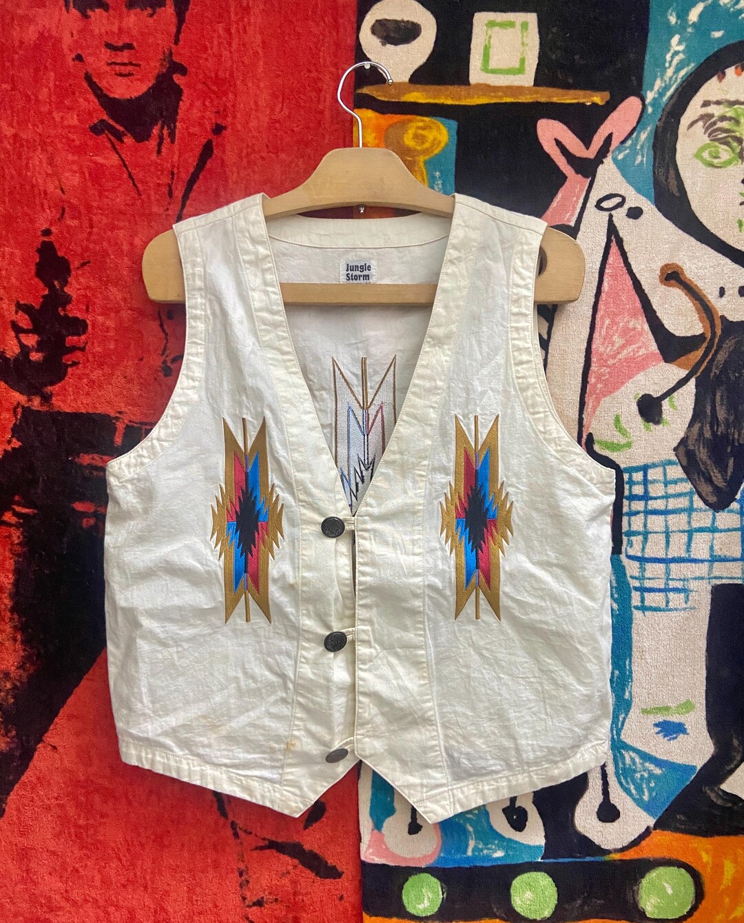 Vintage 80s Jungle Storm Chimayo Aztec Southwestern Vest / Japanese ...