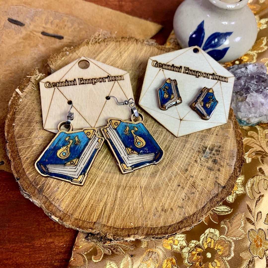 Magic Book Wood Earrings Stud Earrings Dangle Earrings Birch Wood Dnd ...