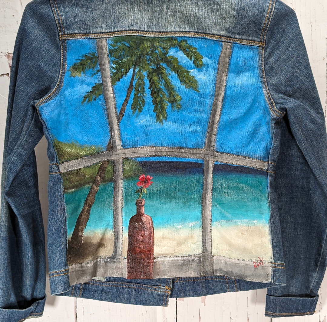 Hand-painted Beach Scene Denim Jacket - Etsy
