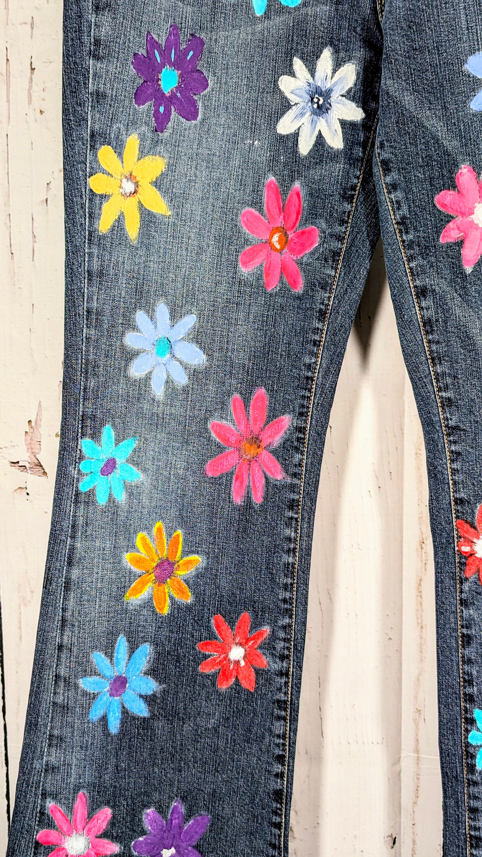 Hippie Flower Jeans Love Peace Happiness - Etsy