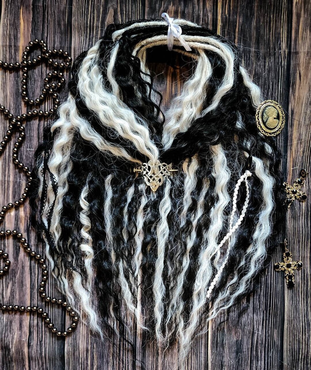 Neko Soft Curl Wavy Gothic Dreadlocks Mix of White Linen and Black ...