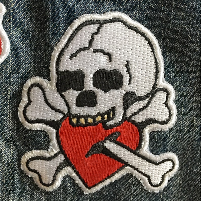 Skull Patch Embroidered Patch Iron on Patch Sew on Patch Skull Crossbones Heart - Etsy