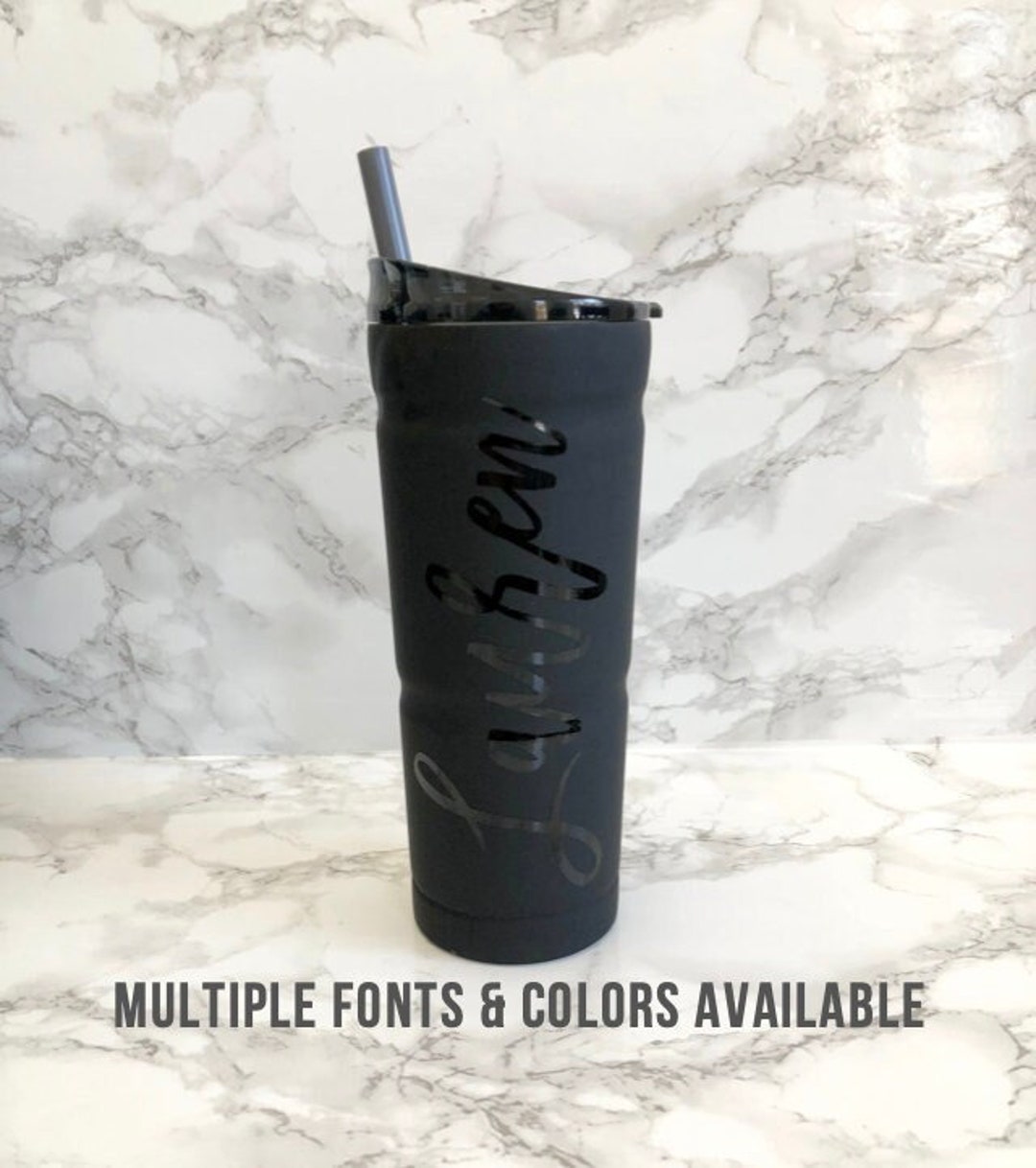 Personalized Tumbler Color BLACK Custom Cup With Straw & Lid ...