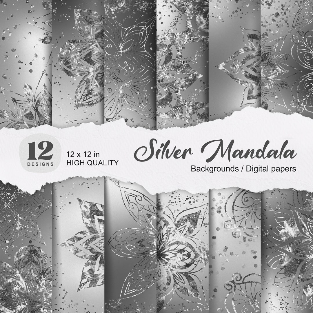 12 Silver Mandala Glitter Background Wallpaper Digital - Etsy