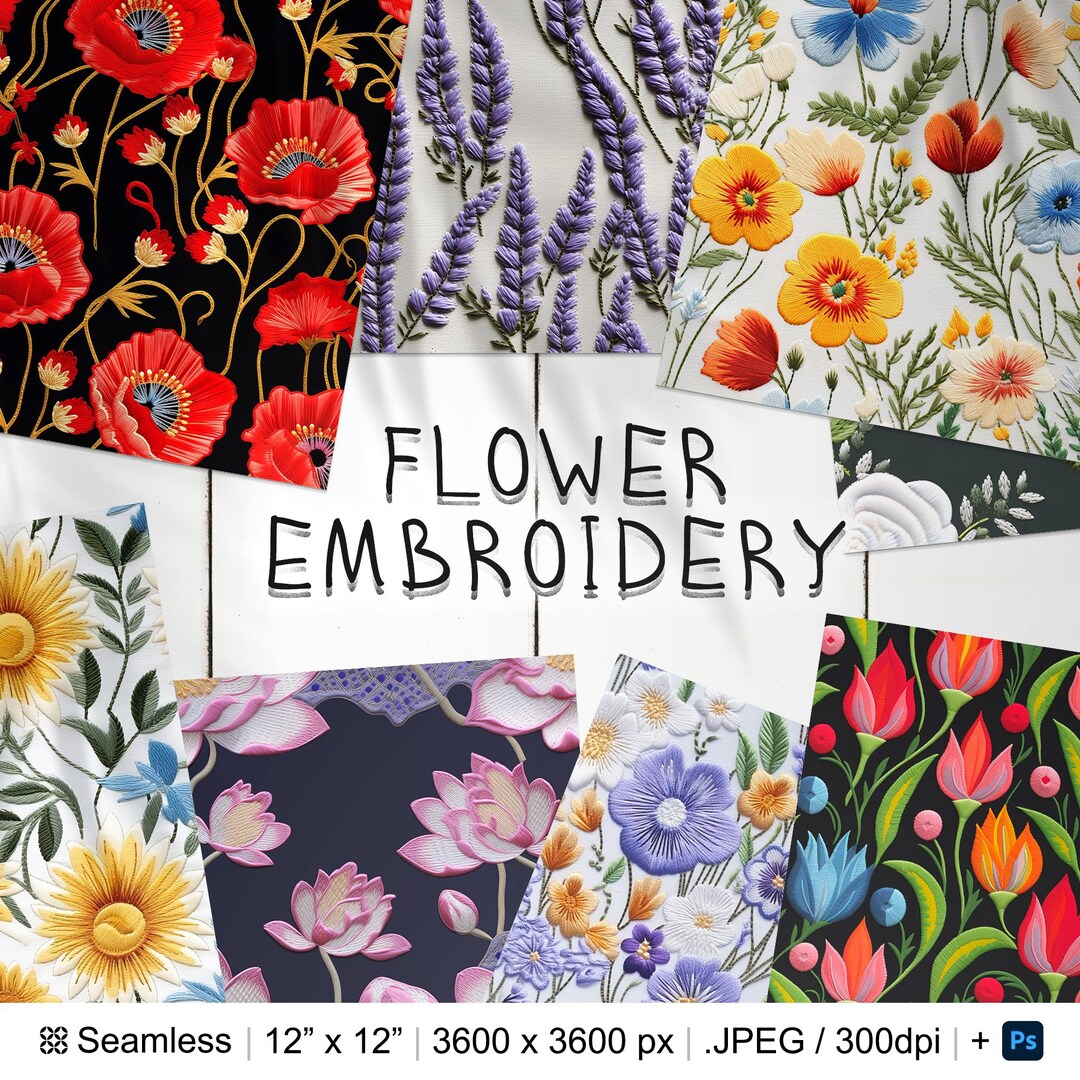 127 Flower Embroidery Seamless Pattern | Digital Seamless Pattern ...