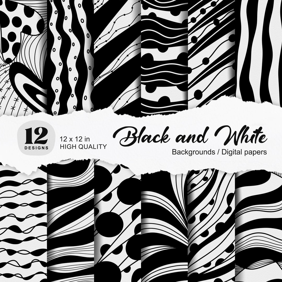 12 Black and White Digital Papers, Digital Paper, Scrapbook Paper ...
