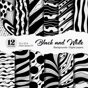 12 Black and White Digital Papers, Digital Paper, Scrapbook Paper ...