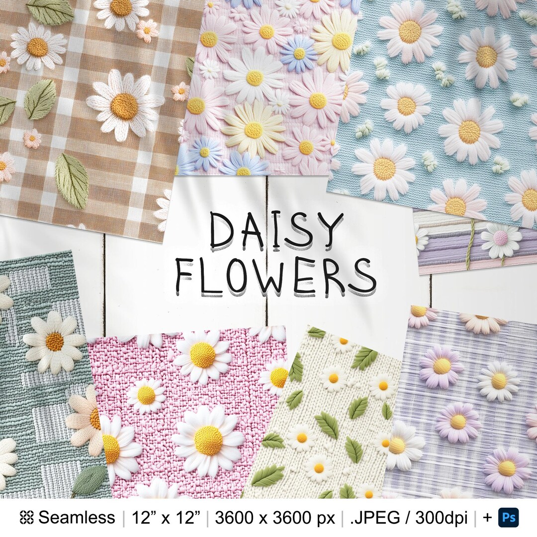 22 Daisy Flowers Embroidery Pattern Background | Floral Digital ...