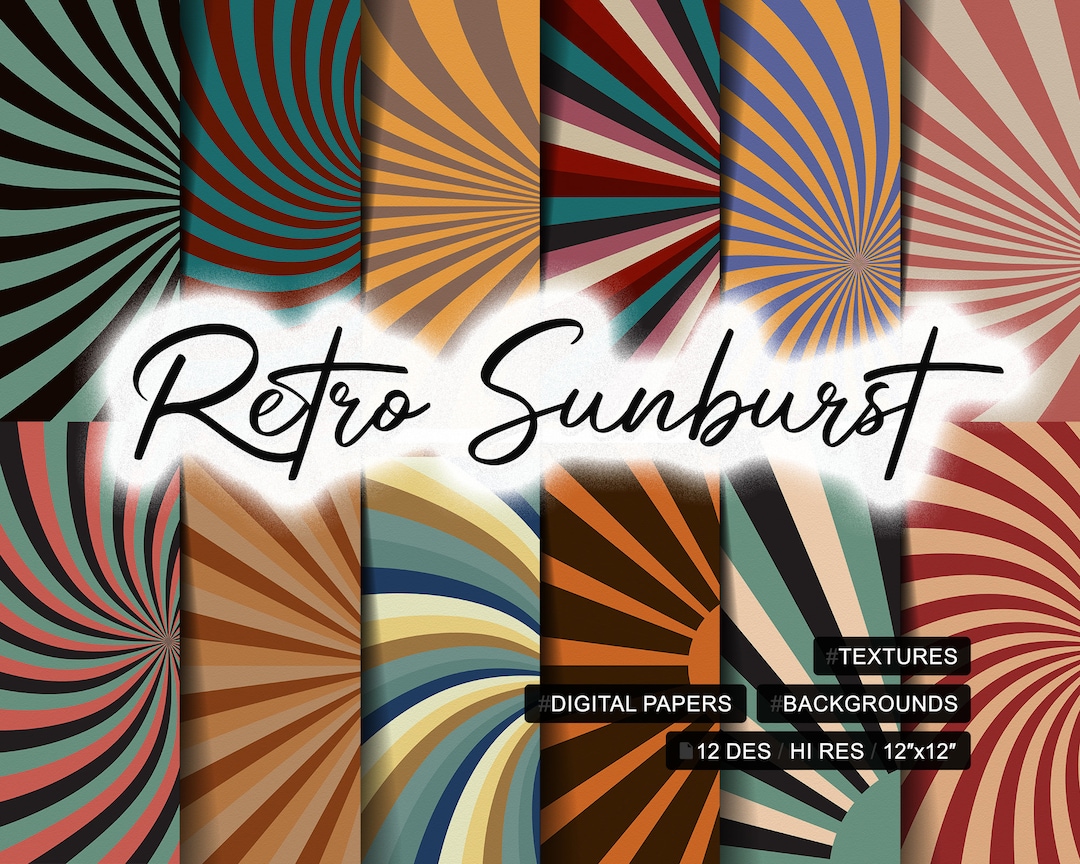 12 Retro Sunburst Background Digital Papers, Wallpaper, Graphic, Design ...
